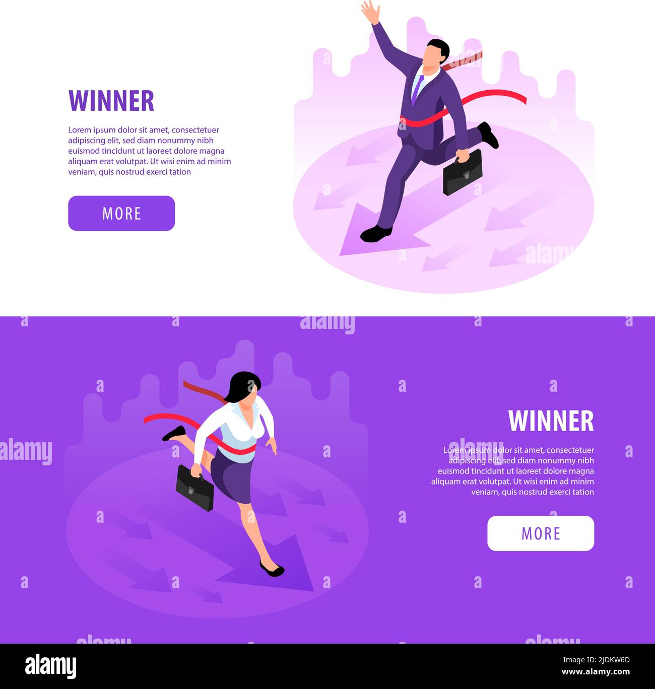 Isometric winner businessman horizontal banners set with human ...