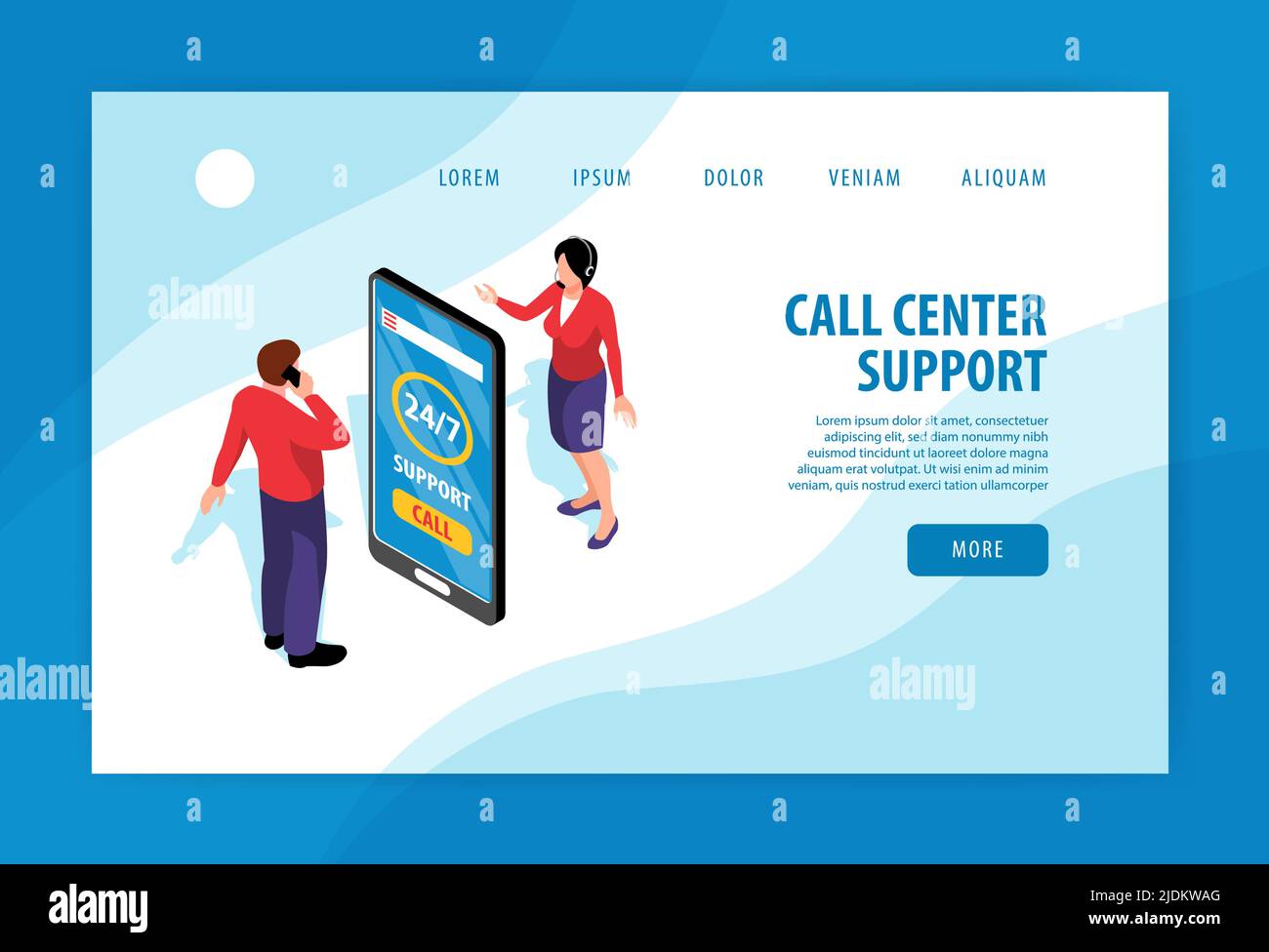 Call center isometric web banner with support service operator and ...