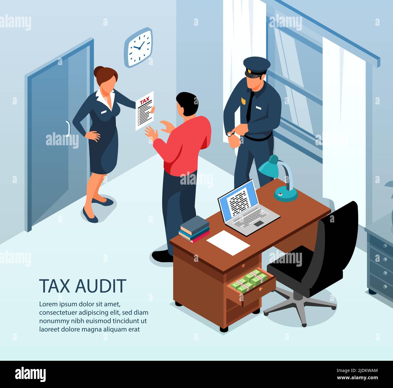 Tax audit on site inspection isometric composition with authorities ...