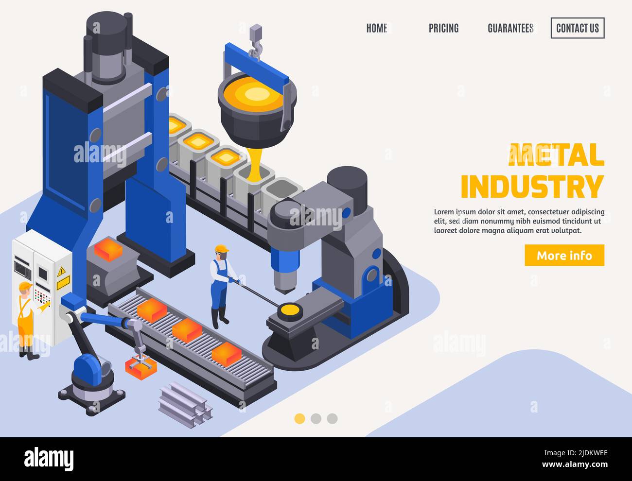 Metal industry colored banner with steel making automated equipment ...