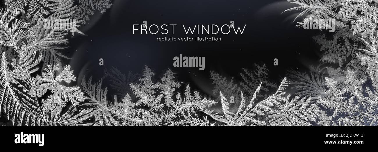 Frost window horizontal black white poster realistic vector ...
