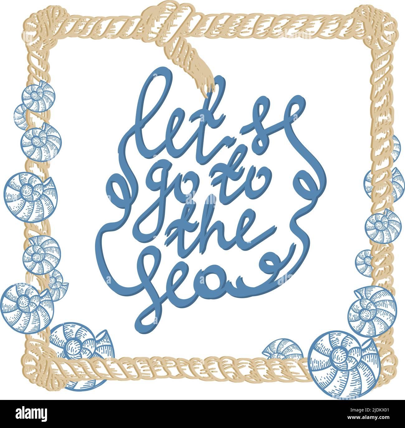 Let's go to the sea, hand-drawn lettering with nautical elements in ...