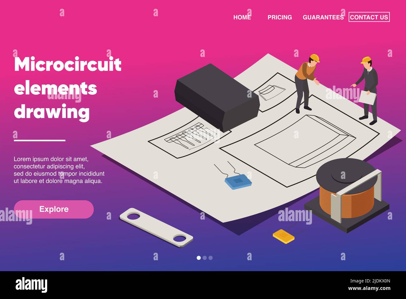 Microcircuit elements drawing background with semiconductor isometric ...