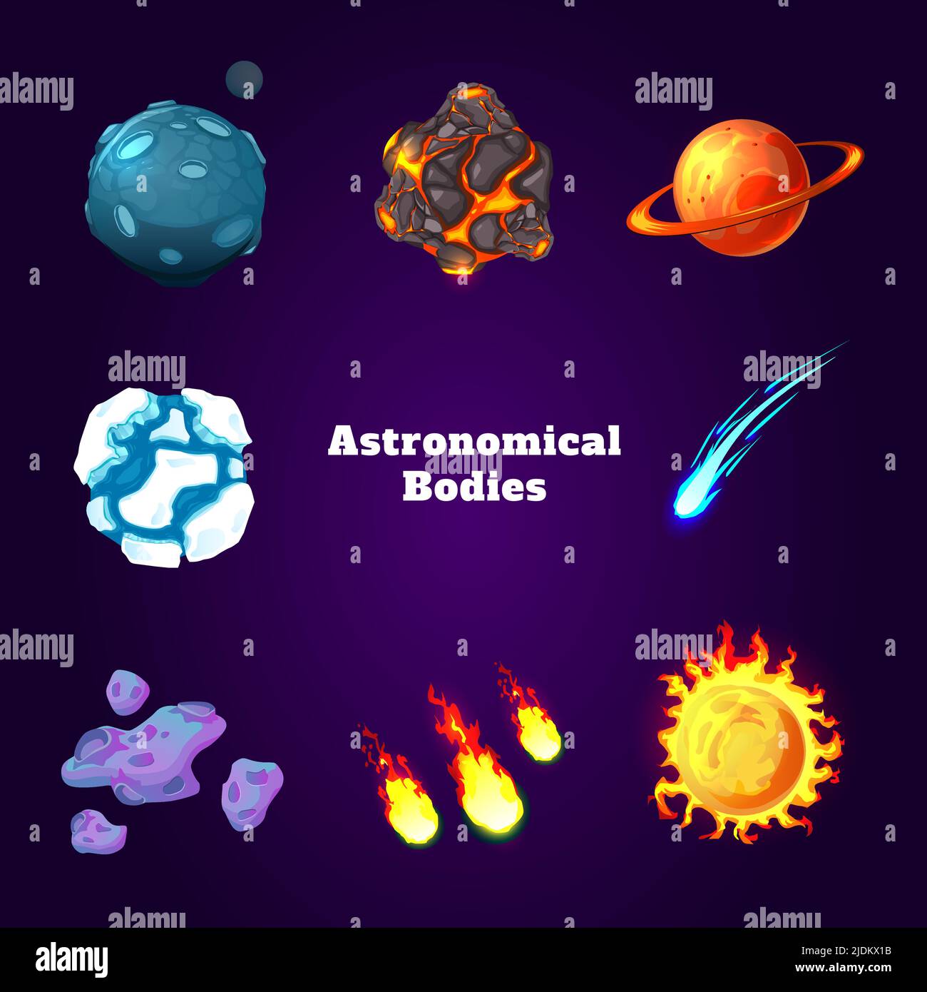 Astronomical bodies cartoon game set of solar system planets comets and ...