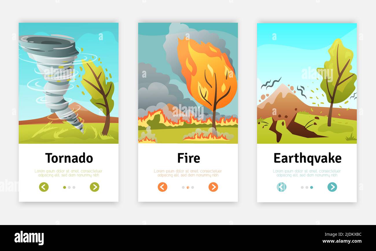 Natural disasters 3 flat vertical web banners set with tornado ...