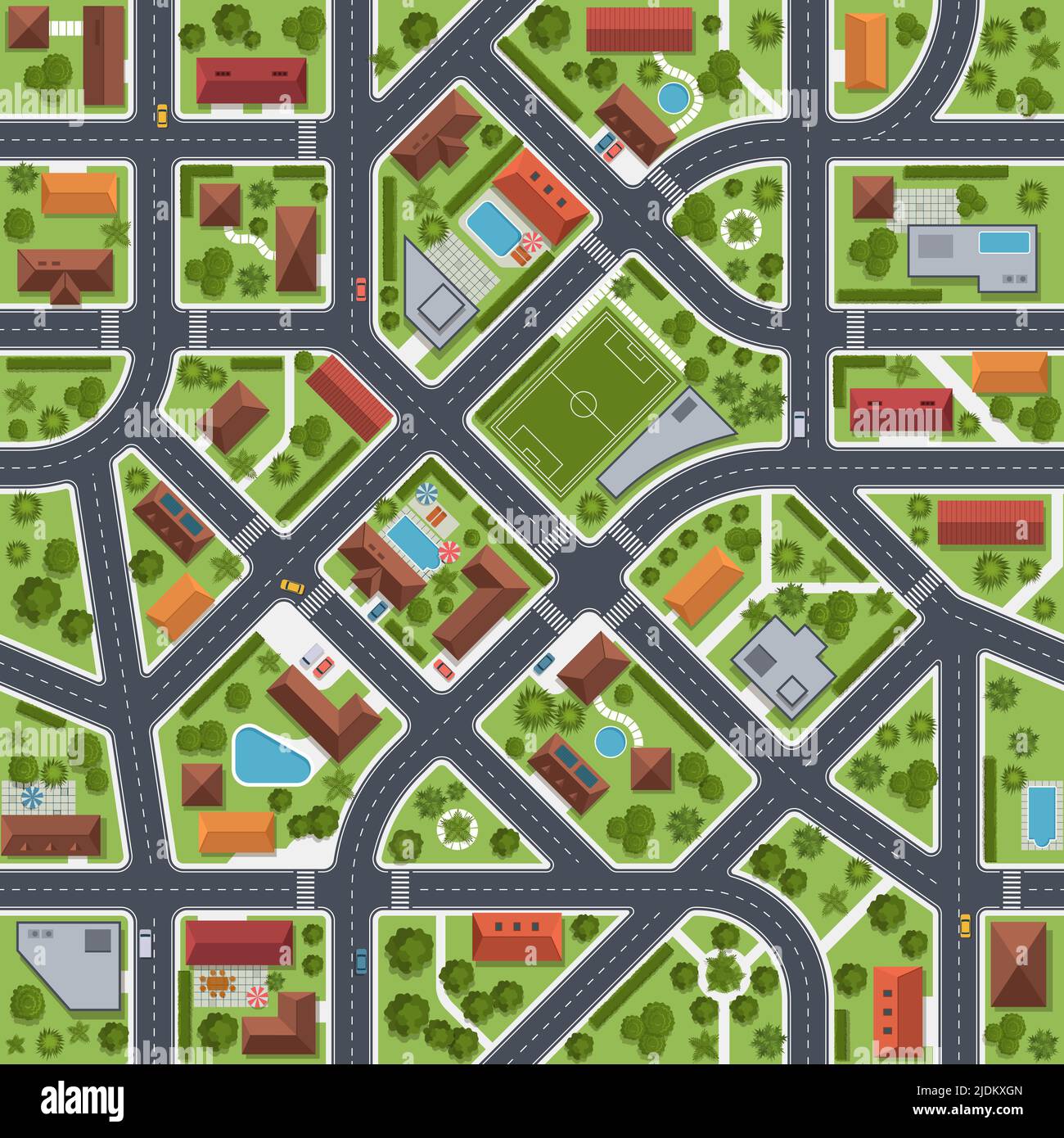 Street map top view. City transport infrastructure, urban roads plan ...