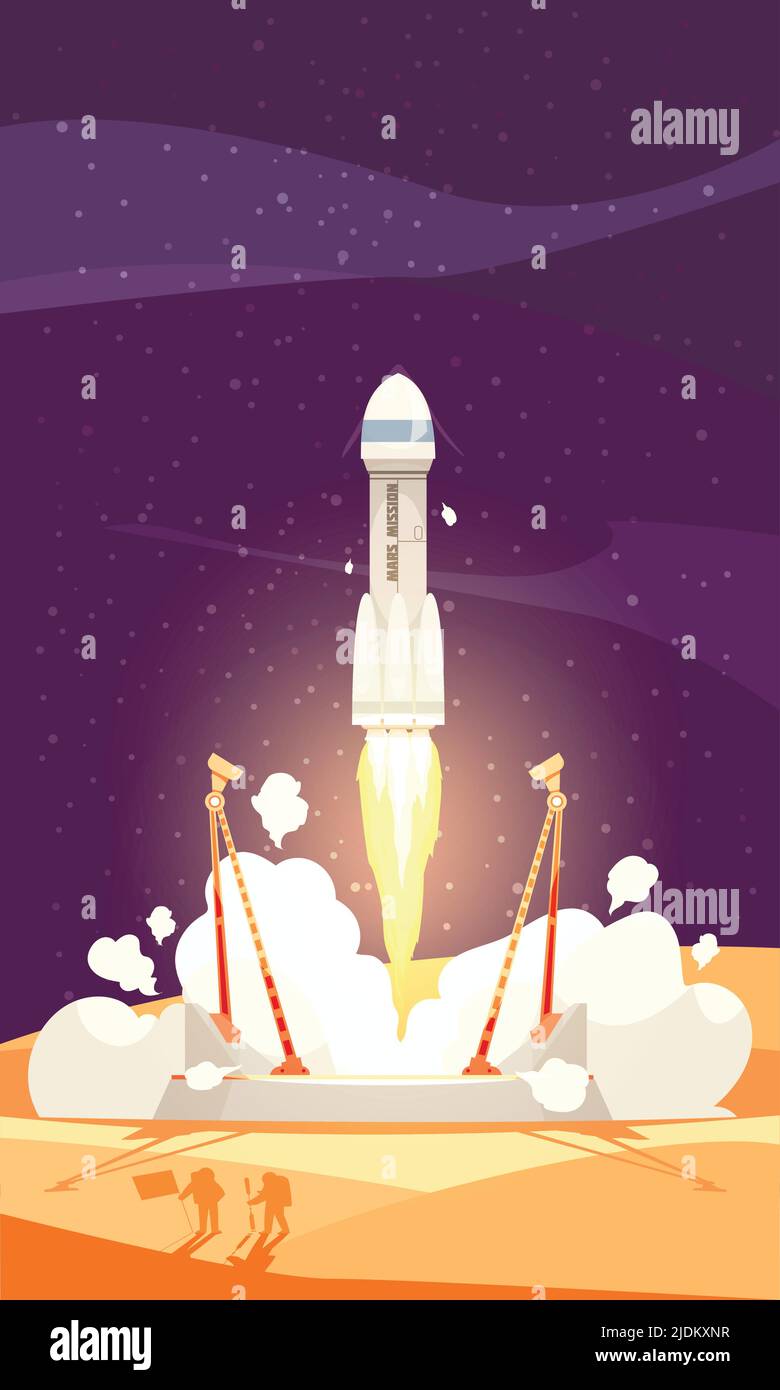 Mars colonization background with rocket launch symbols flat vector ...