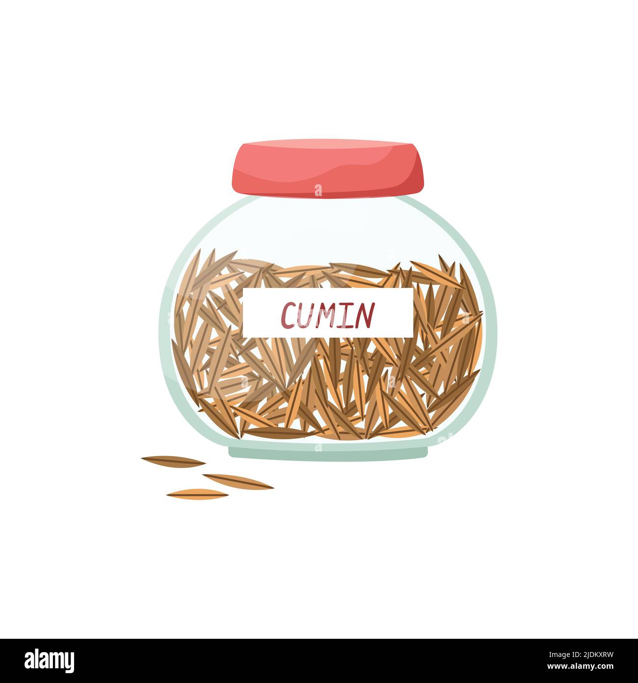 Vector illustration of a glass jar with cumin seeds. Spices Stock ...