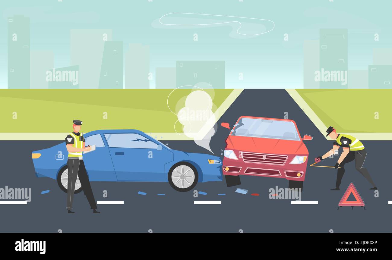 Car accident background with police and rules symbols flat vector ...