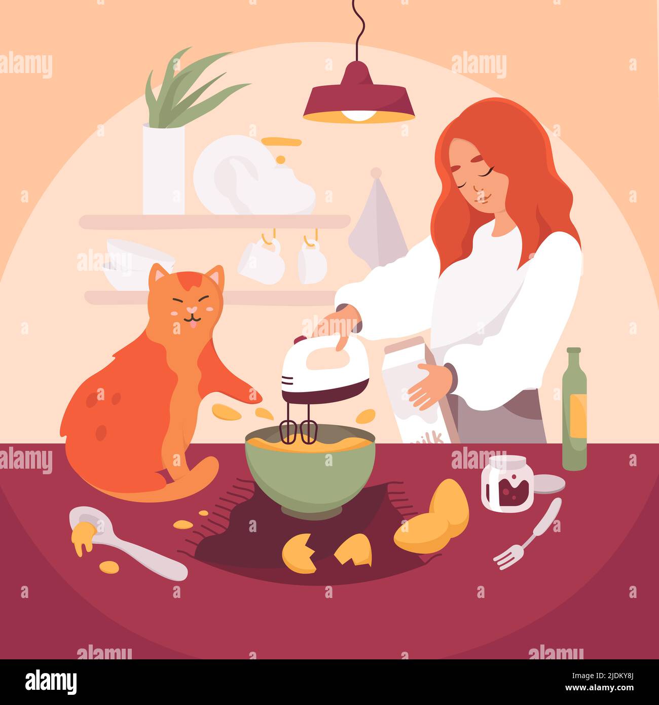 Lady cooking illustration hi-res stock photography and images - Alamy