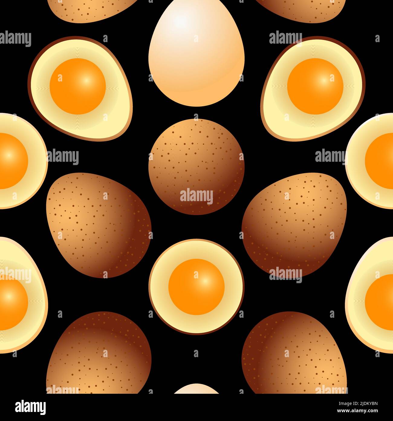 Chicken eggs, white and brown with spots, whole and cut in half ...