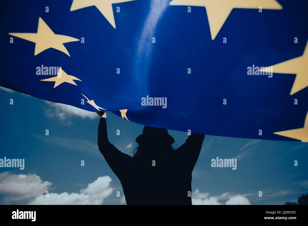 Young woman holding European Union flag. Voting, election concept Stock ...