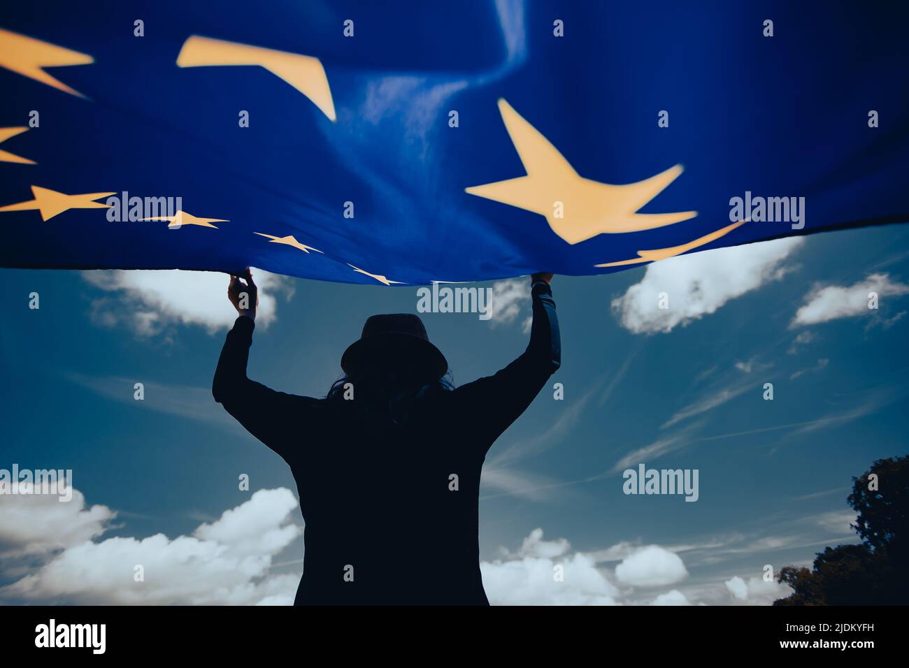 Young woman holding European Union flag. Voting, election concept Stock ...