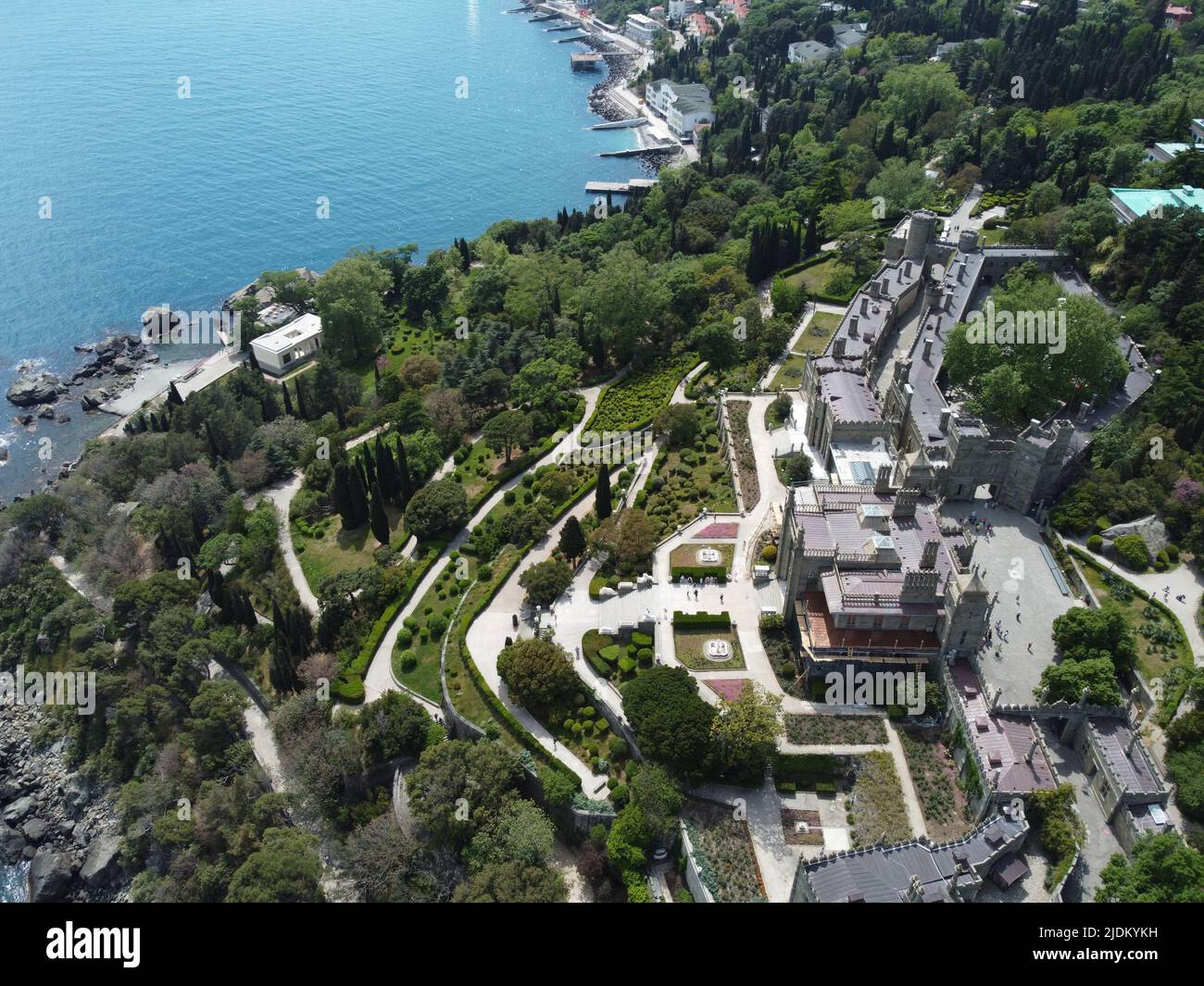 Alupka, Crimea. Aerial view on Vorontsov Palace. 19th century Gothic ...