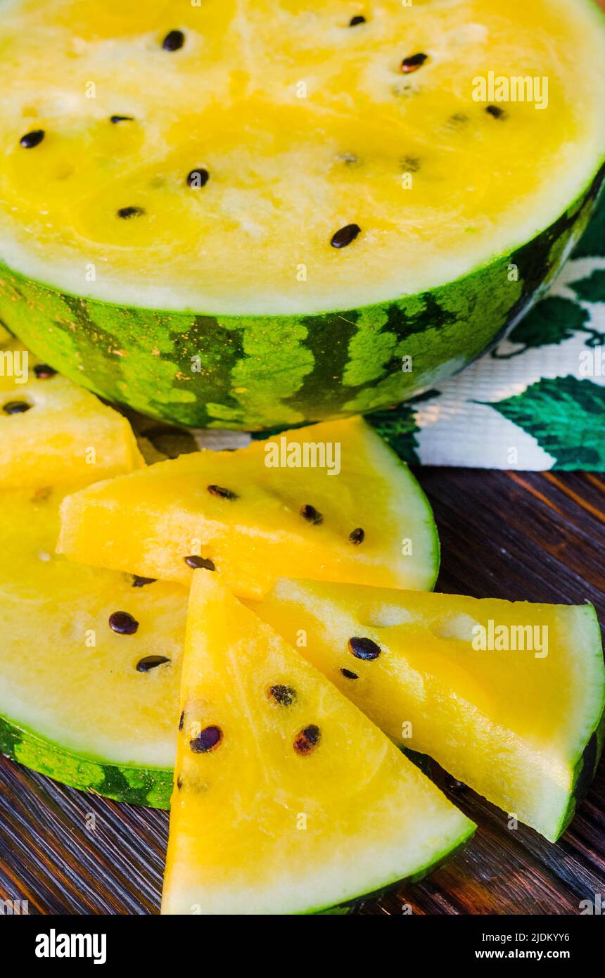 Bright yellow striped melon hi-res stock photography and images - Alamy