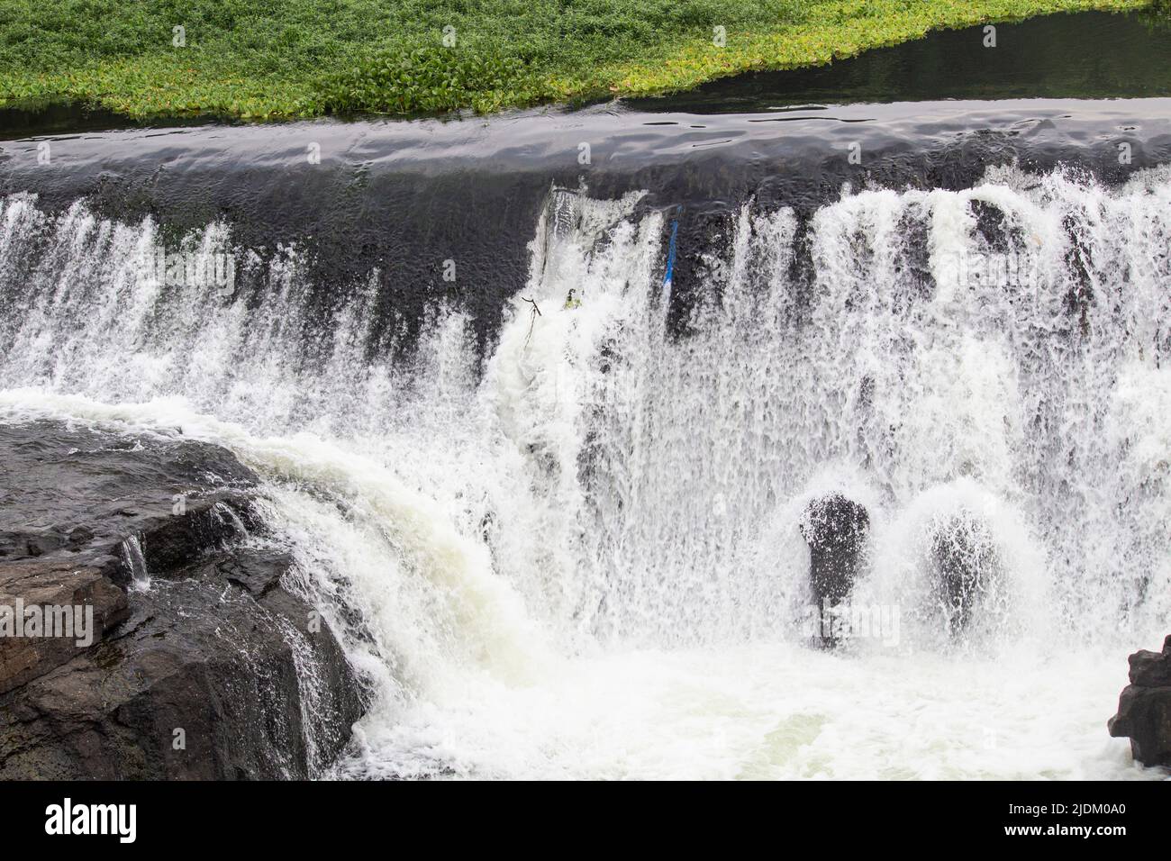 iron bridge on the river, green, waterfall Stock Photo - Alamy