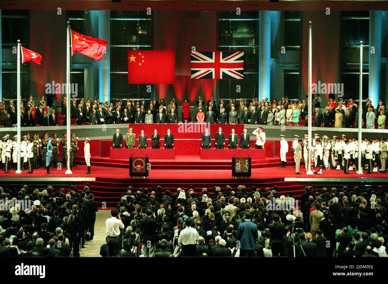 British Union Flag lowering at the handover ceremony for Hong Kong at ...