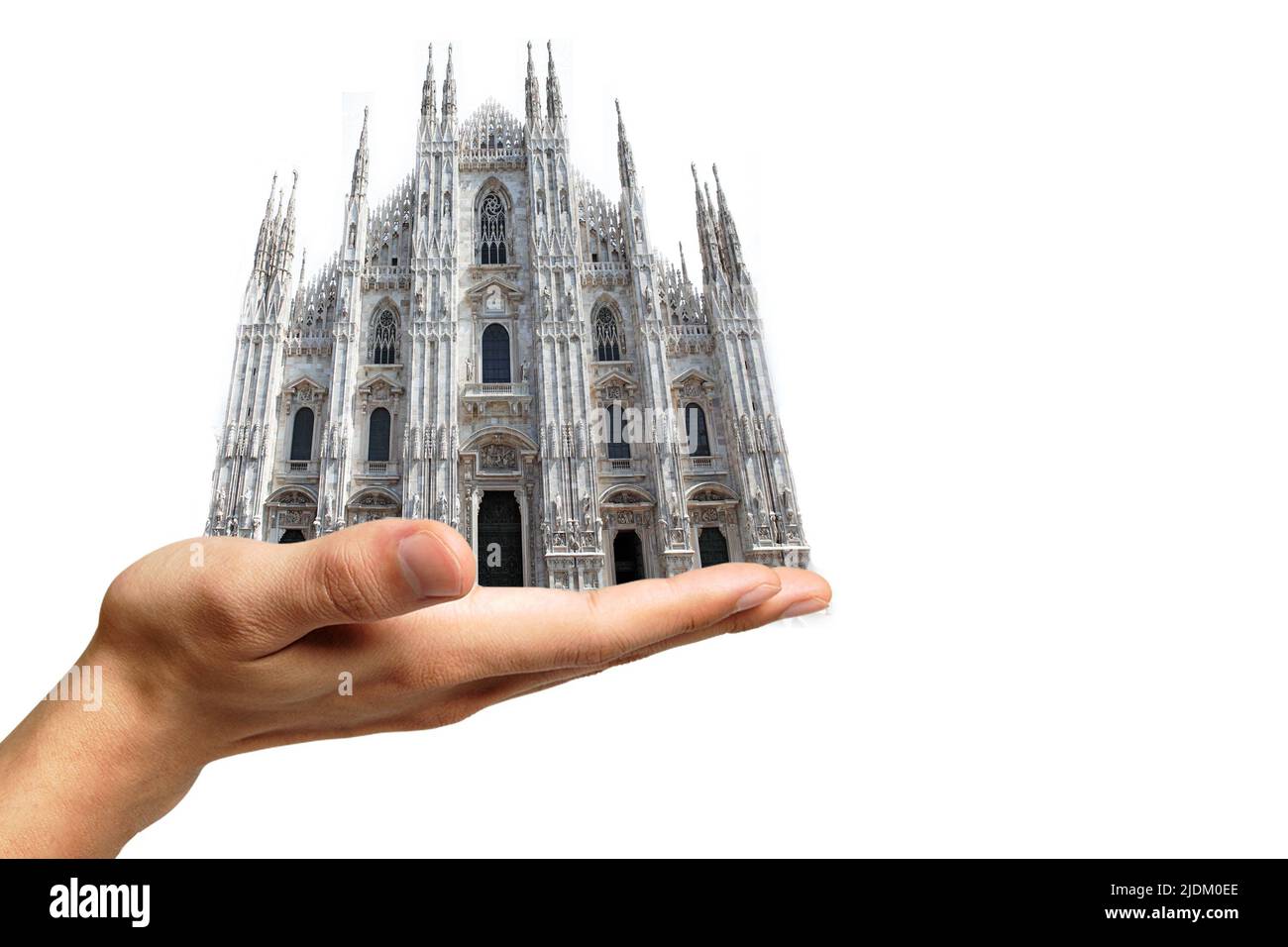 Milan Cathedral, Duomo, on the human hand on the isolated background ...