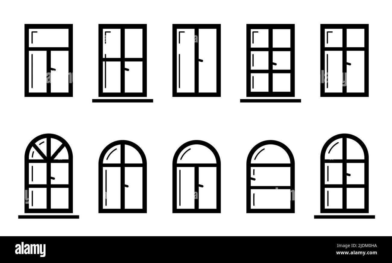 Set Windows icon, glyph style. Black icons. arch and round window ...