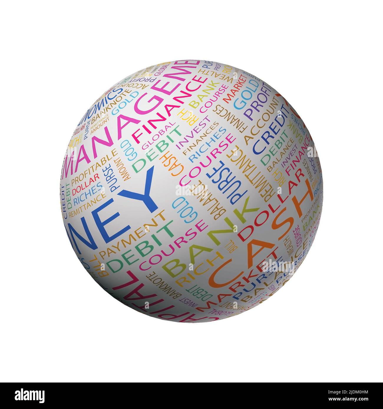 Economy illustration: sphere with economy concepts Stock Photo - Alamy