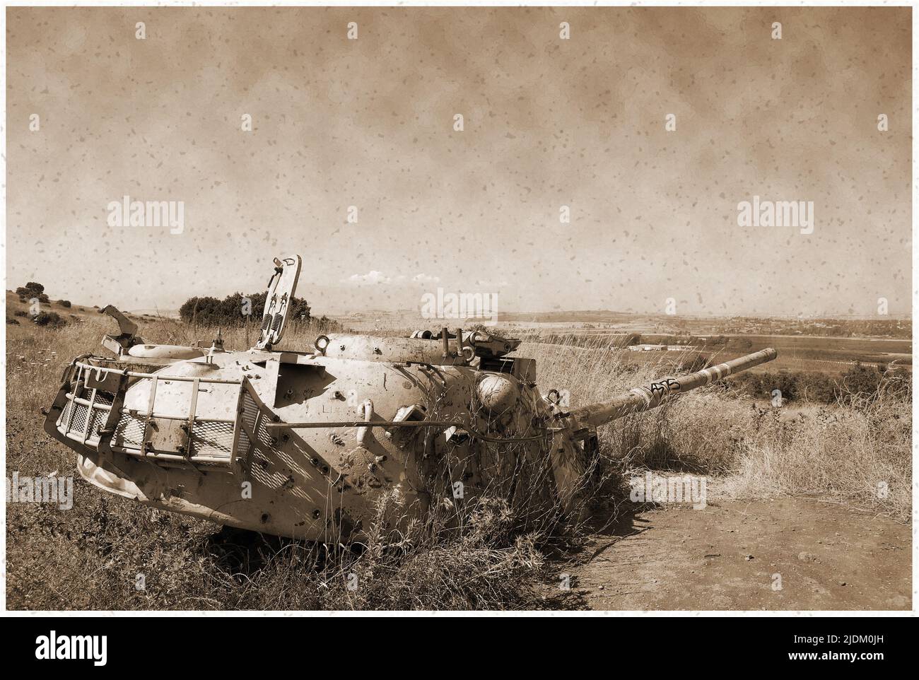 Vintage image of the old tank from the 1967 war on the Golan heights ...