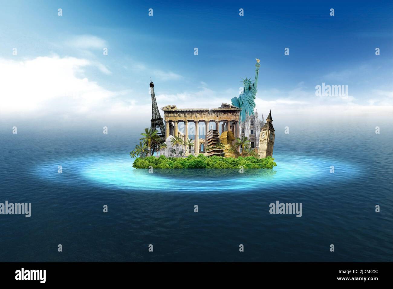 World landmarks on the tropical island in the middle of the ocean Stock ...