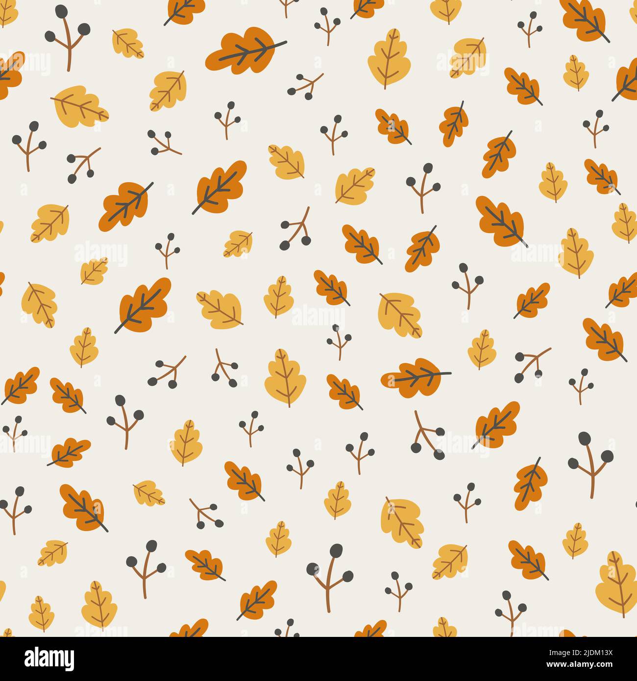 Seamless pattern with autumn leaves and berries. Colorful repeating ...