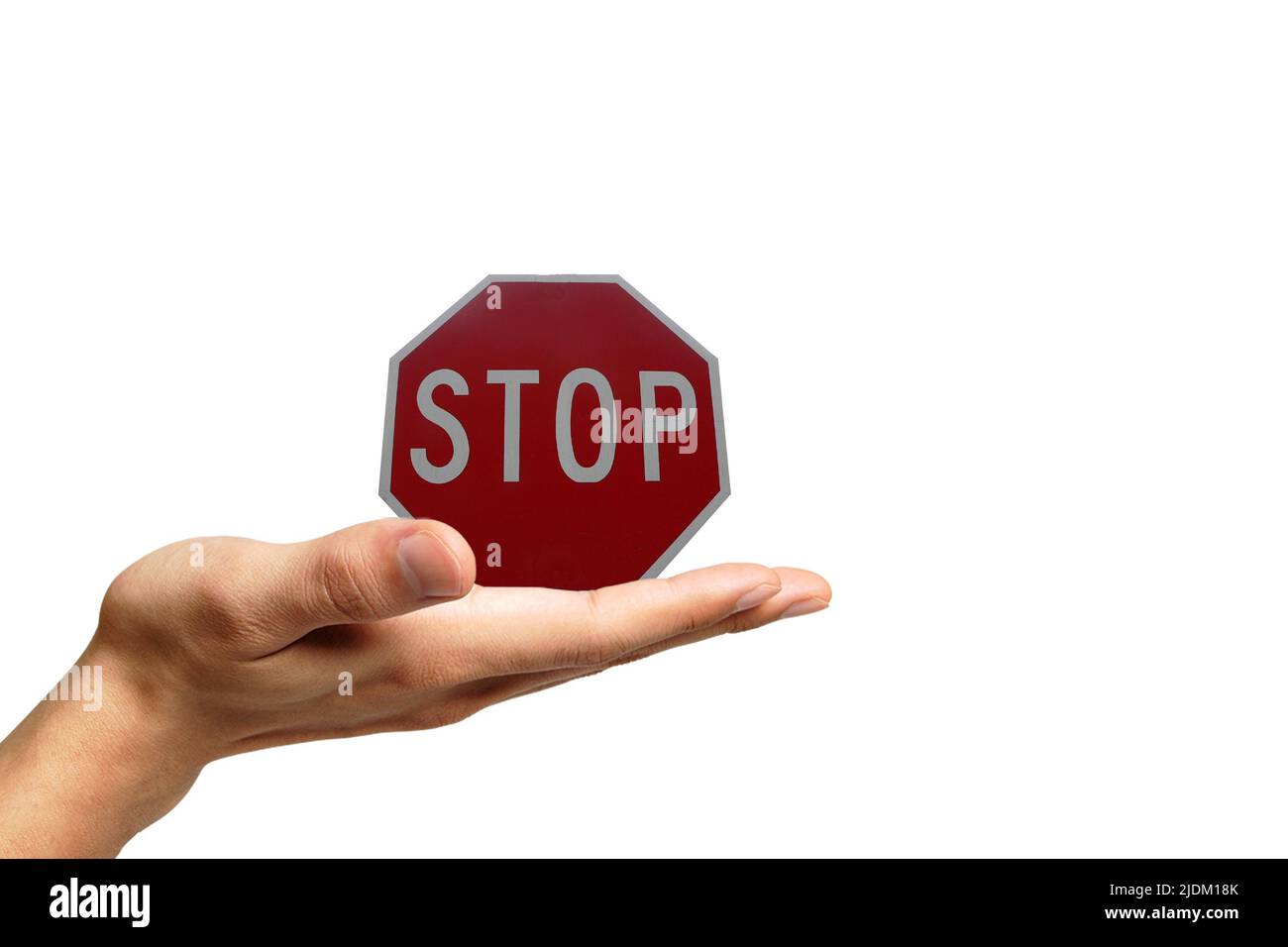 Stop, traffic sign, on the human hand on the isolated background Stock ...