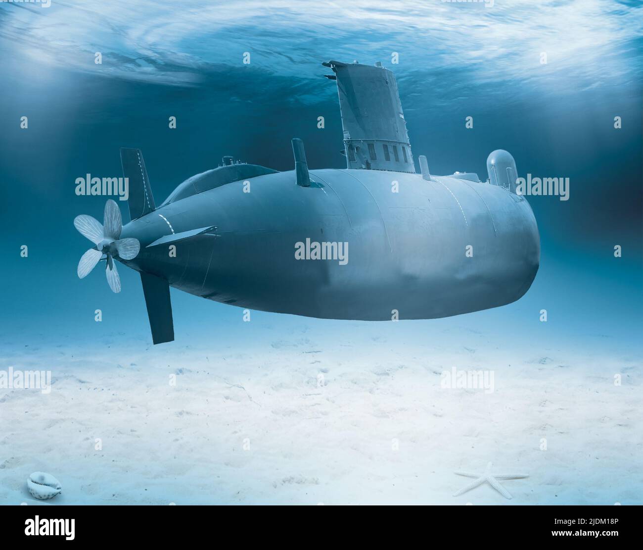 Submarine in the shallow water with sunlight effect Stock Photo - Alamy