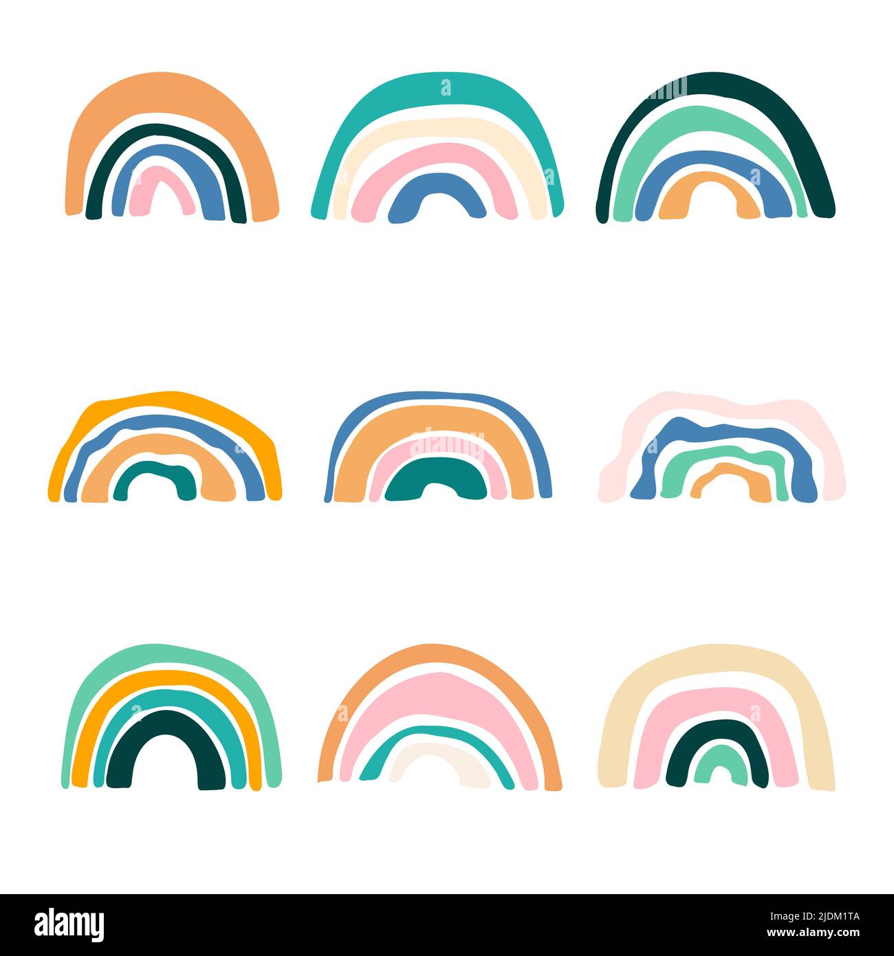 Scandinavian boho simple abstract rainbows set in modern colors. Hand ...