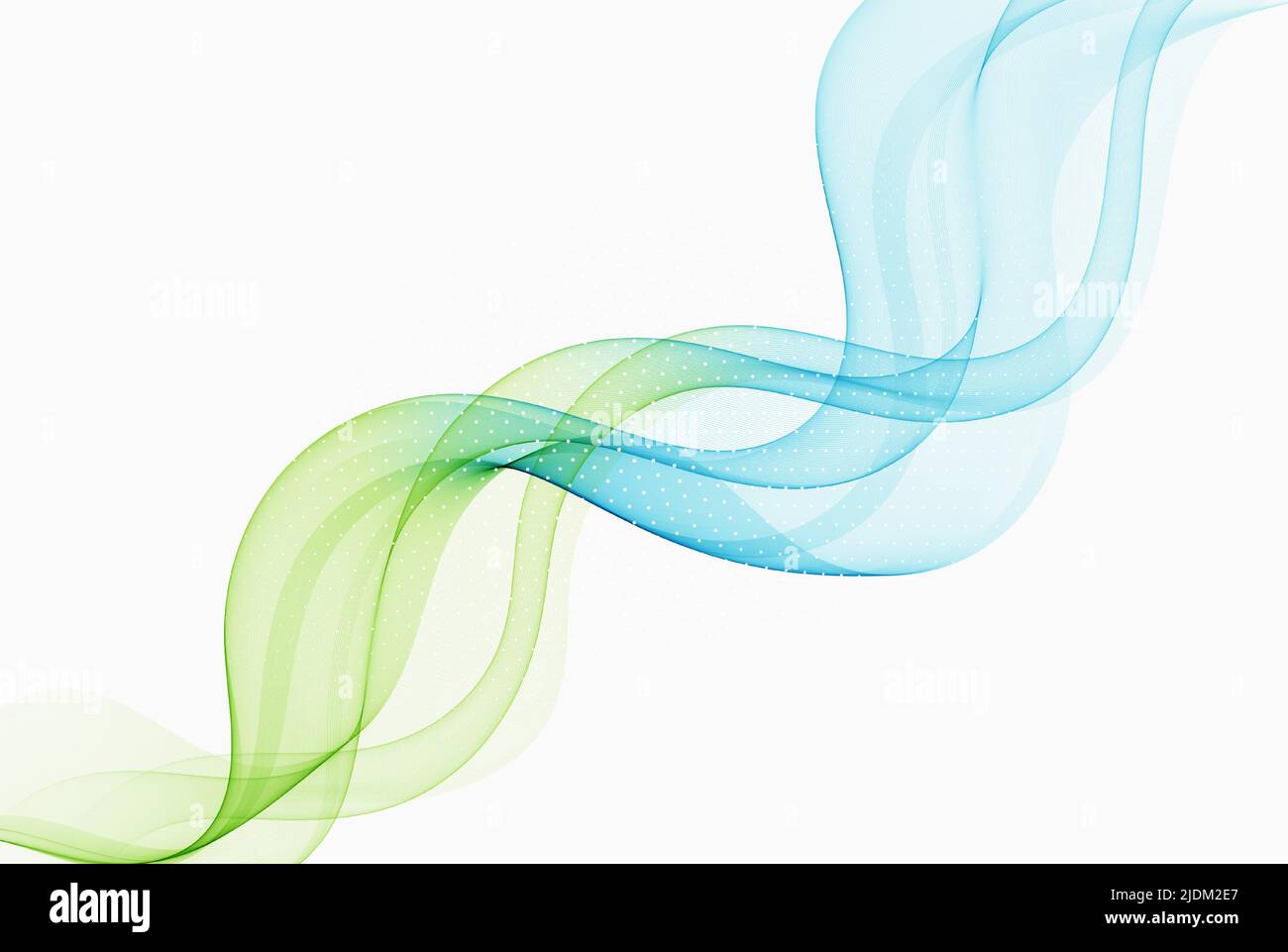 Blue and green wave design element on white background. Transparent lines abstract wave shape ...