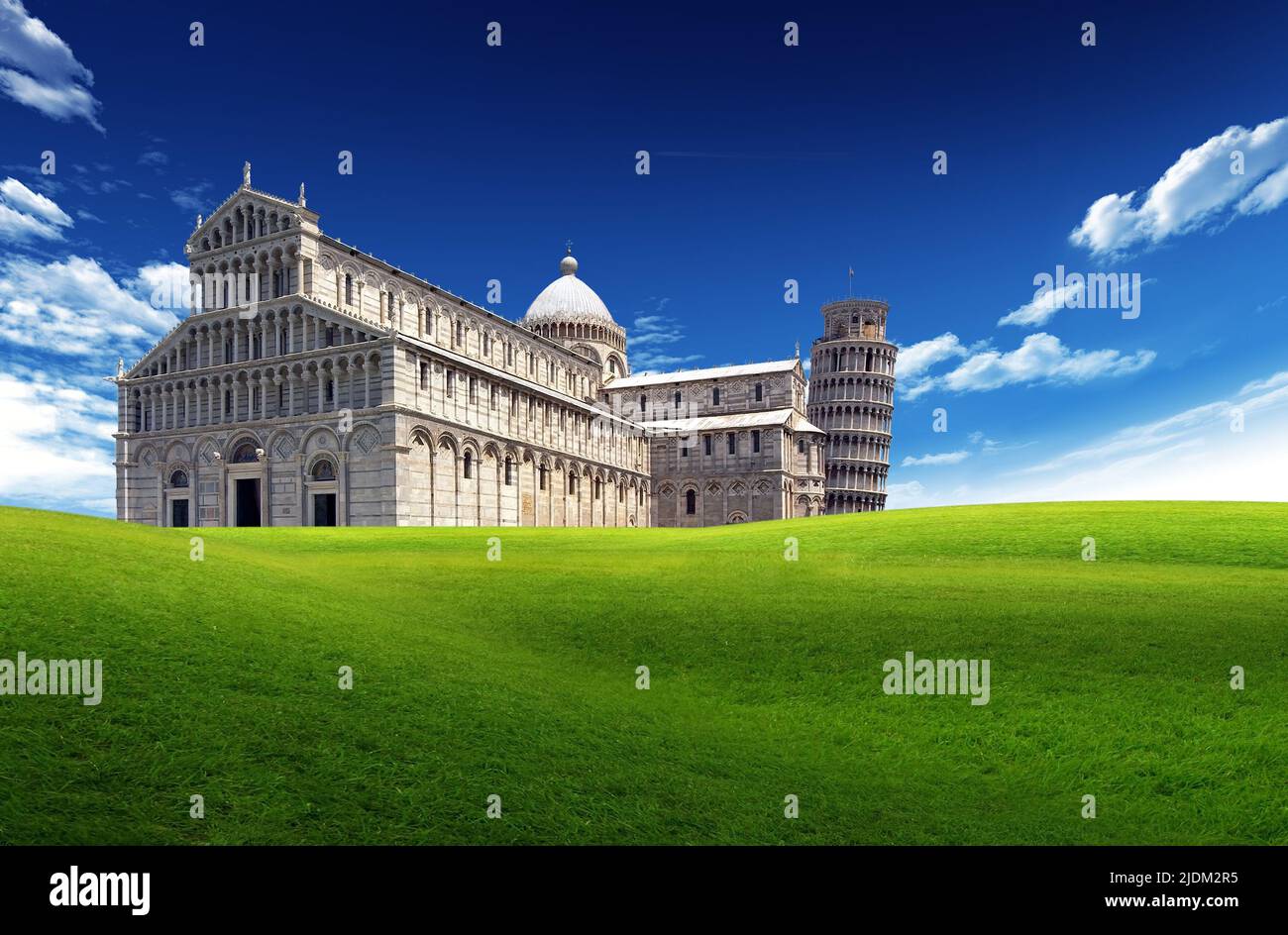 Country road with Pisa Cathedral and Tower, Italy, in the background ...