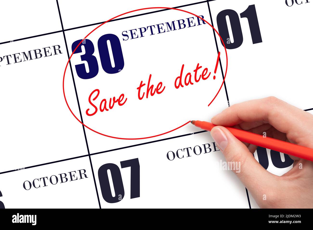 30th day of September. Hand drawing red line and writing the text Save ...