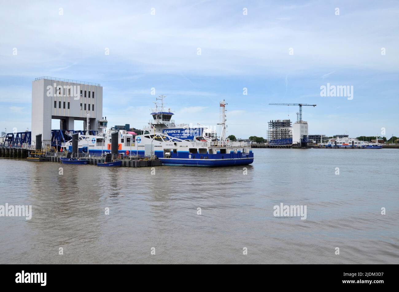 Lorries boarding the Woolwich Ferry boat Ben Woollacott. Starting ...