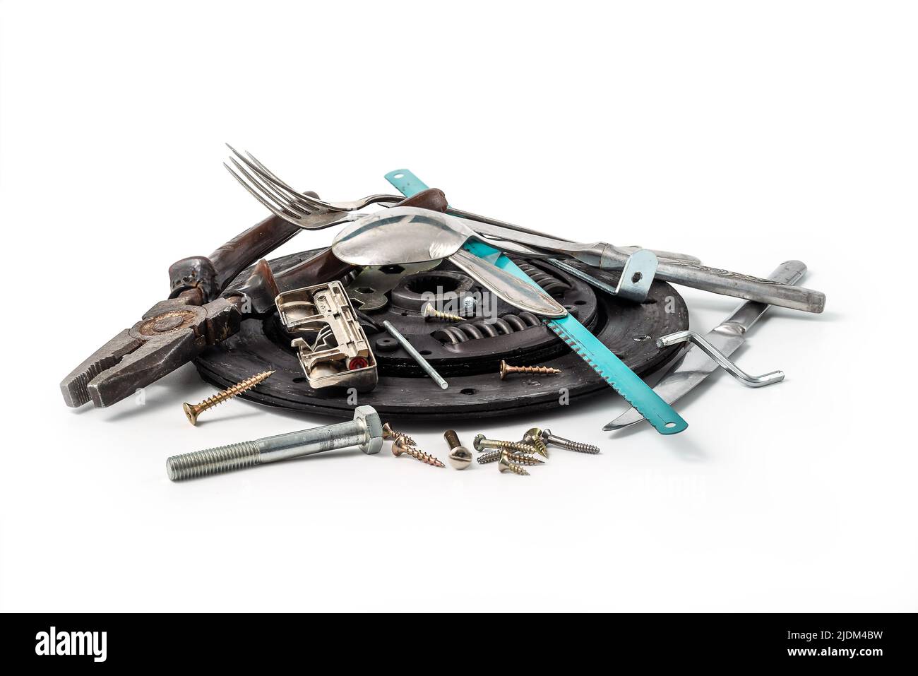 Metal ready to recycle, isolated on white background. Used metal ...