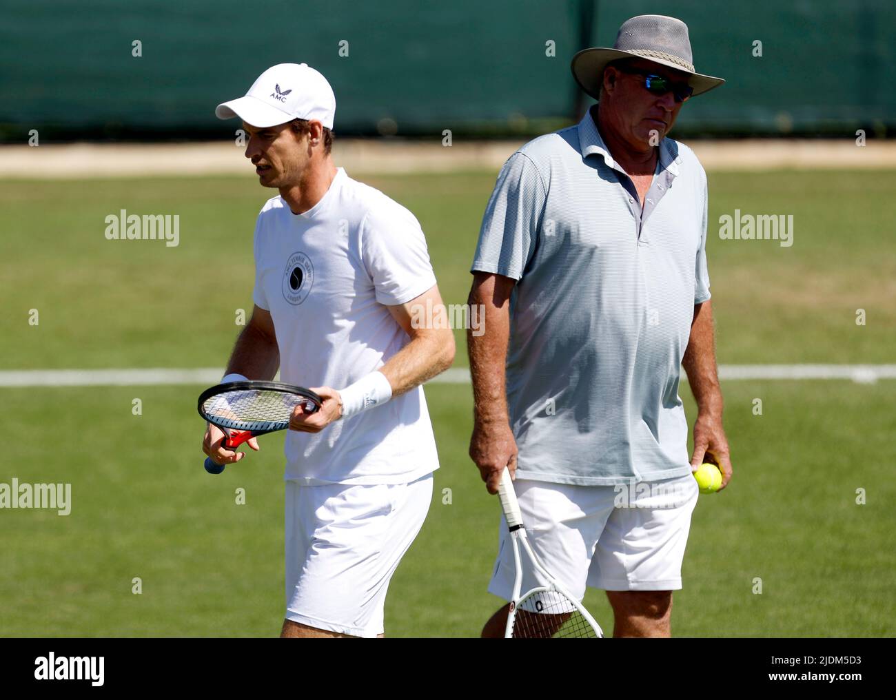 Ivan Lendl, coach of Andy Murray (left), during a practice session ...