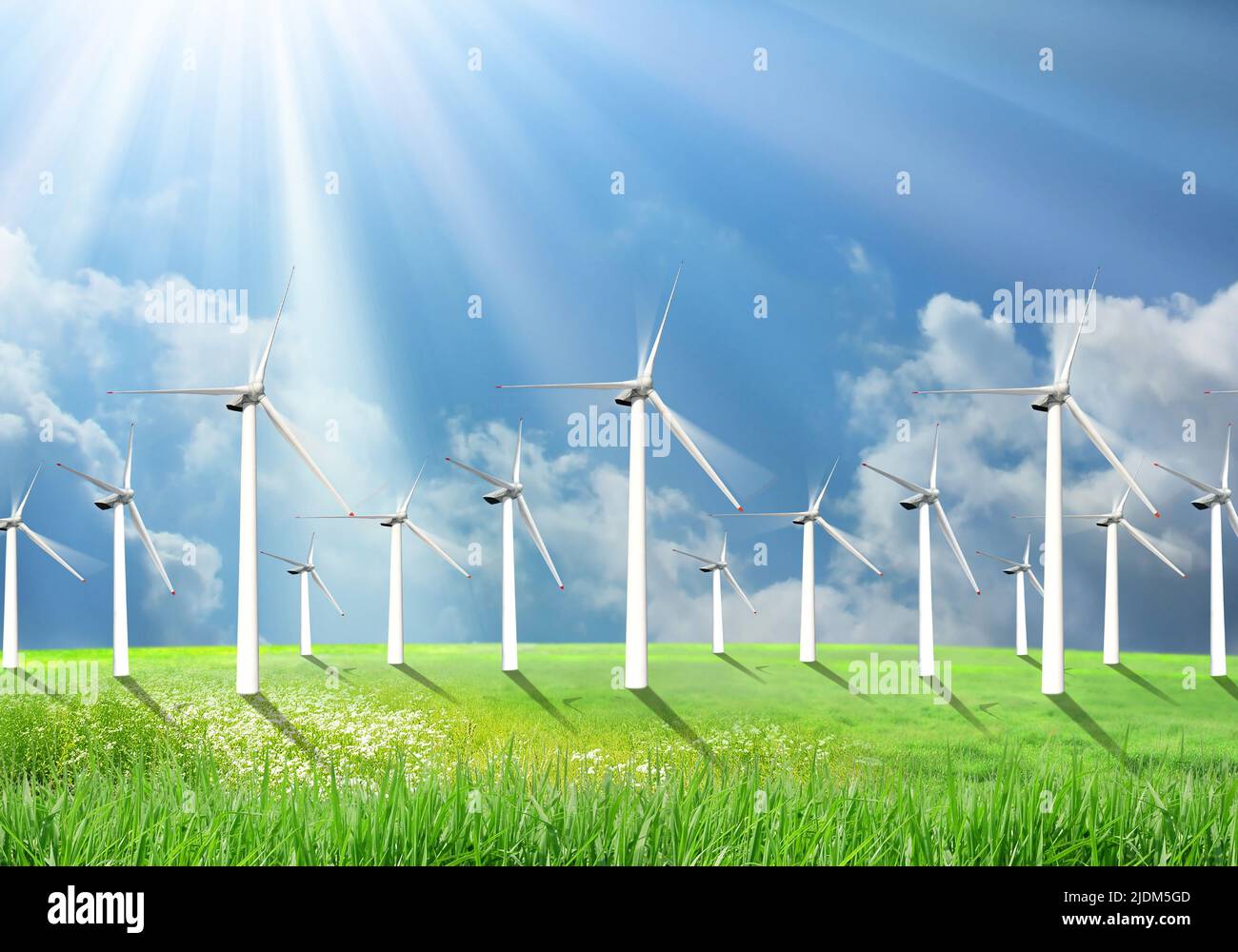 Renewable energy by wind farm: a group of wind turbines Stock Photo - Alamy