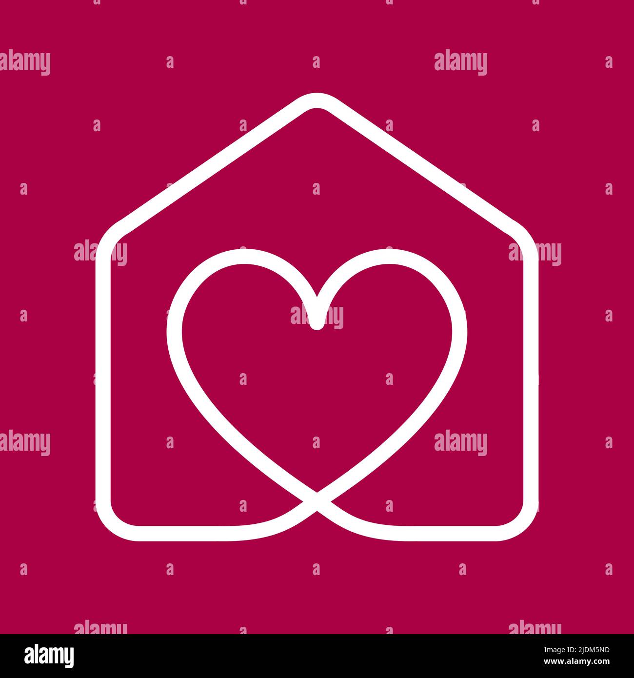 House with heart line icon. Red background. Love home concept. Real ...