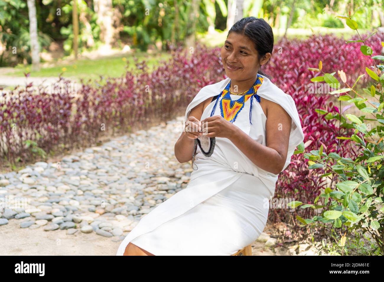 Indigenous woman from the Sierra Nevada de Santa Marta with traditional ...