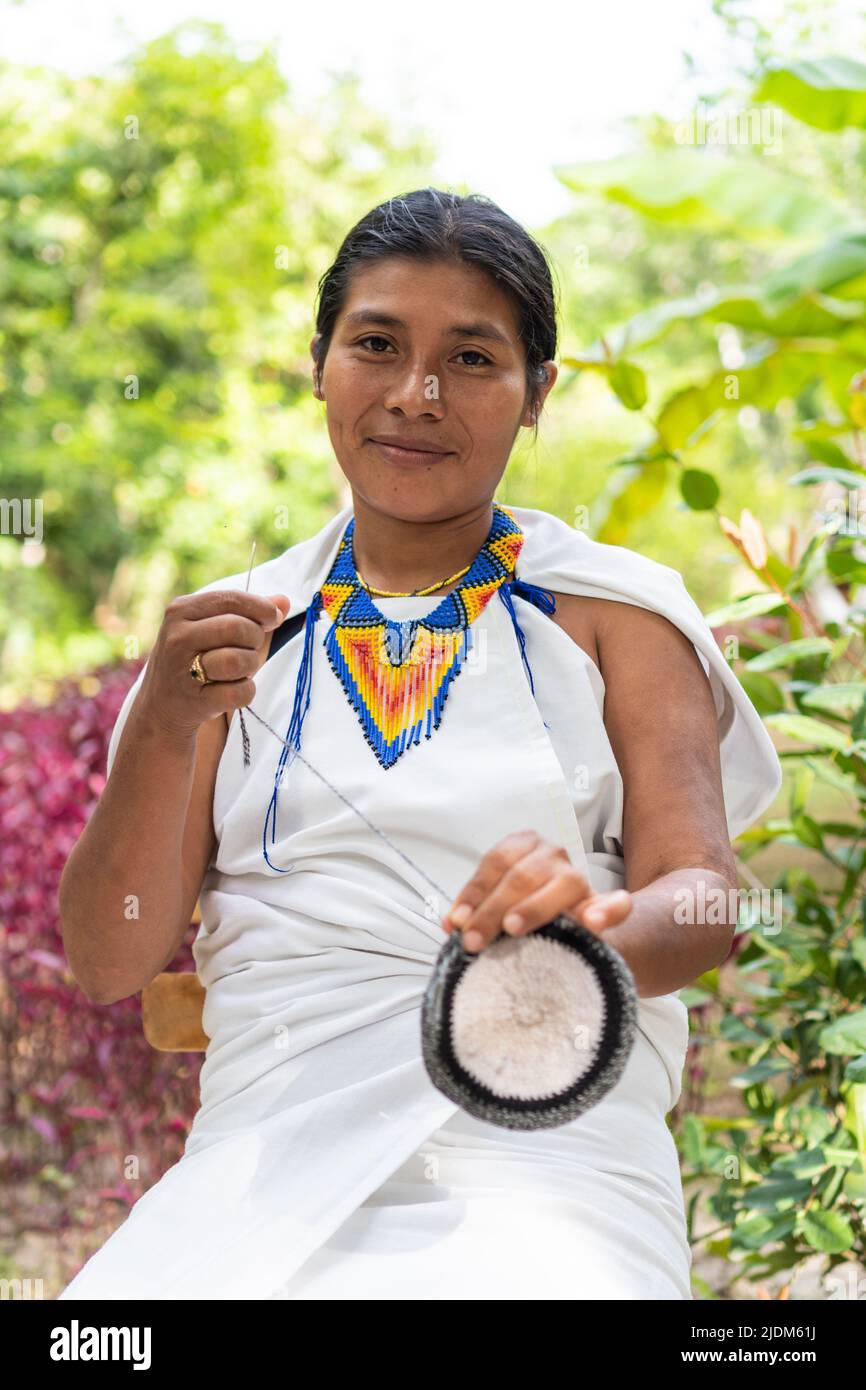 Indigenous woman from the Sierra Nevada de Santa Marta in traditional ...