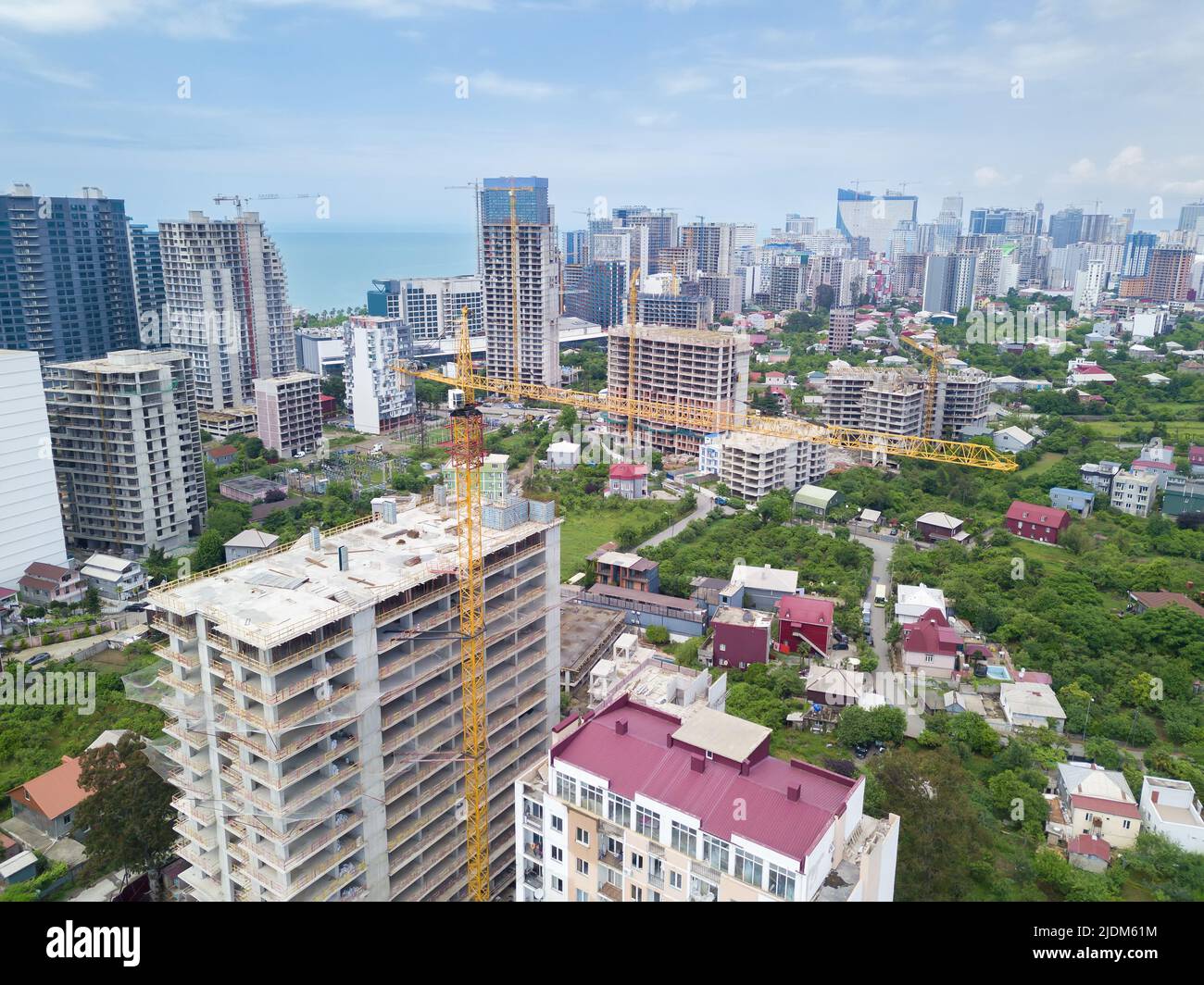 Drone view of the construction of multi-storey buildings, construction ...