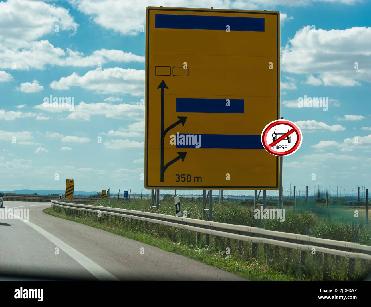 Road signs on the German Autobahn showing the road to Magdeburg, Halle ...
