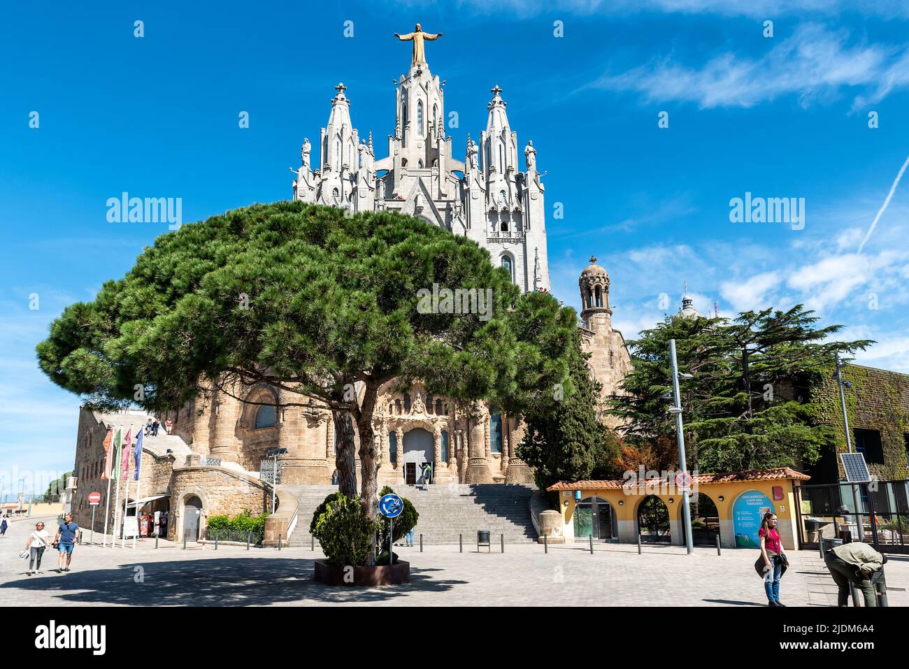 Barcelona, Spain. April 25, 2022. Amusement Park and Church at Tibidabo ...