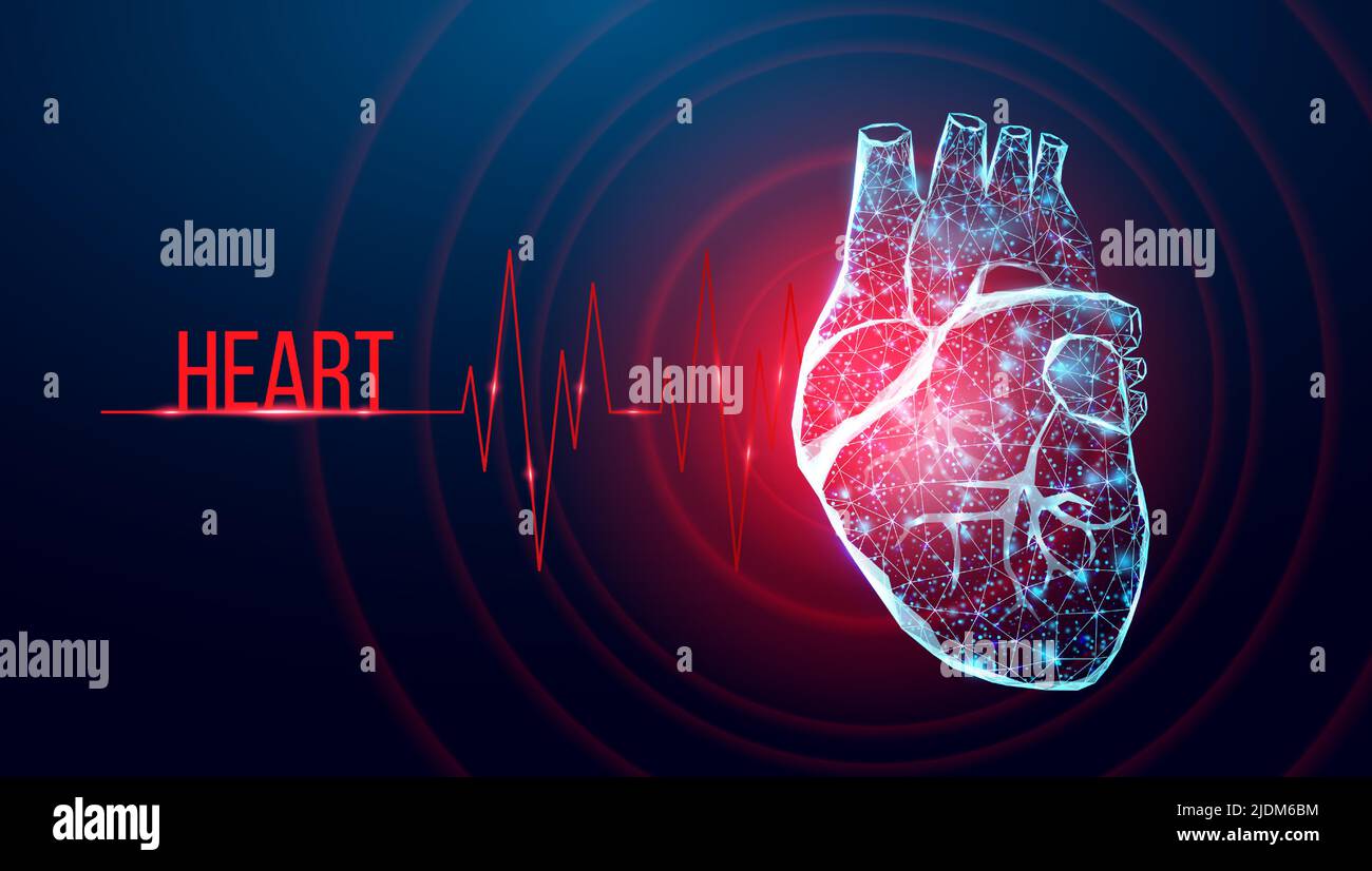 Human heart wireframe. World heart day concept. Banner template glowing ...
