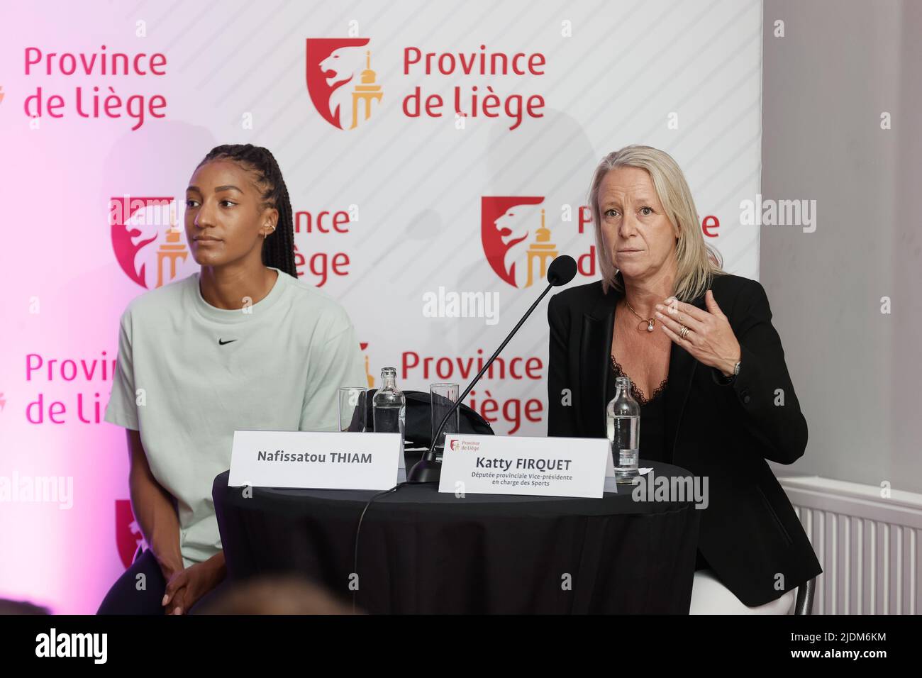 Belgian Nafissatou Nafi Thiam and Katty Firquet pictured during a press ...