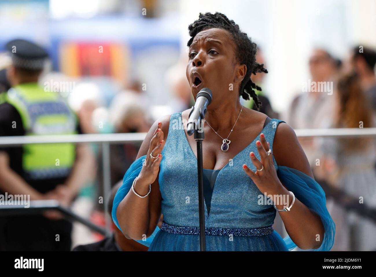 Nadine Benjamin sings at the unveiling of the National Windrush ...