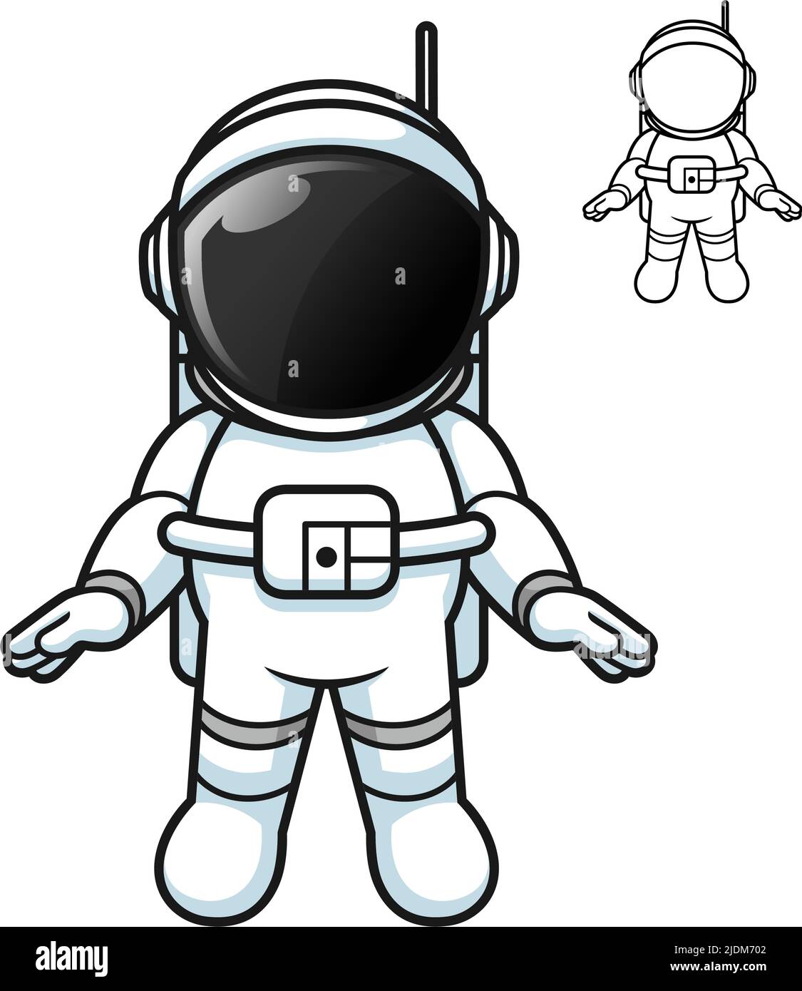 Cute Astronaut Standing Floating in Space with Black and White Line Art ...