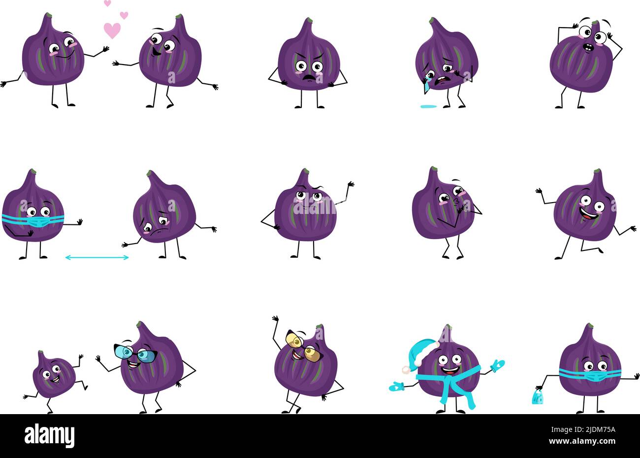 Set of fig character with happy or sad emotions, panic, loving or brave ...