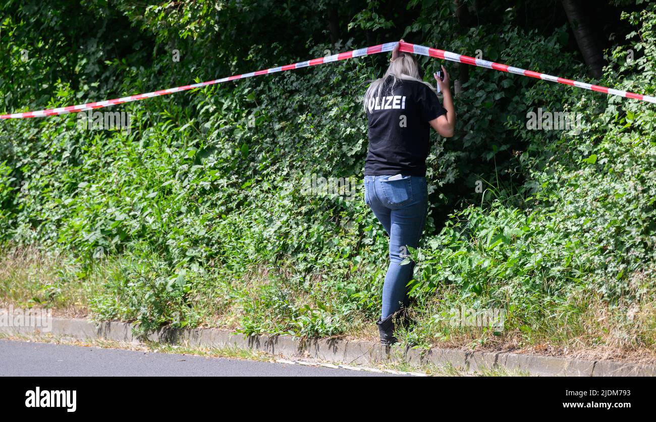 Salzgitter, Germany. 22nd June, 2022. A member of the Salzgitter police ...