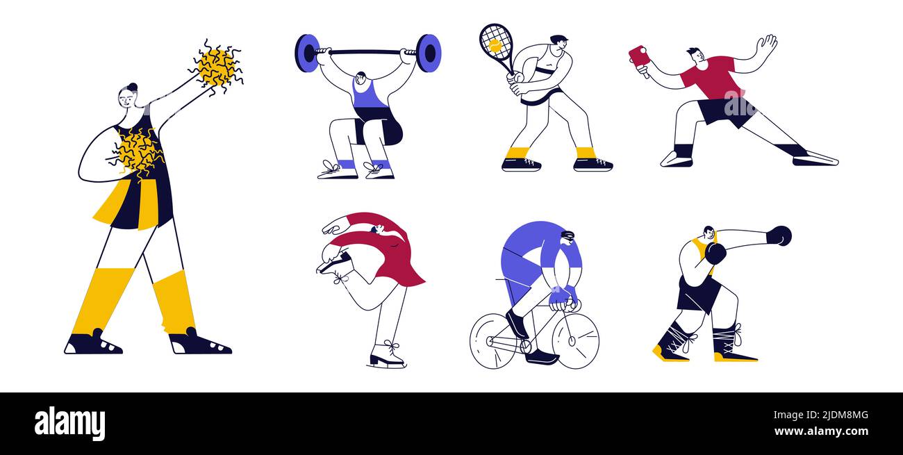 Set of male and female athletes. Team and Individual Sports characters ...